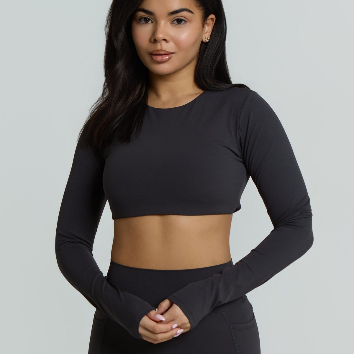 Core Cropped Long Sleeve Top | Charcoal Grey – Fern Fitness