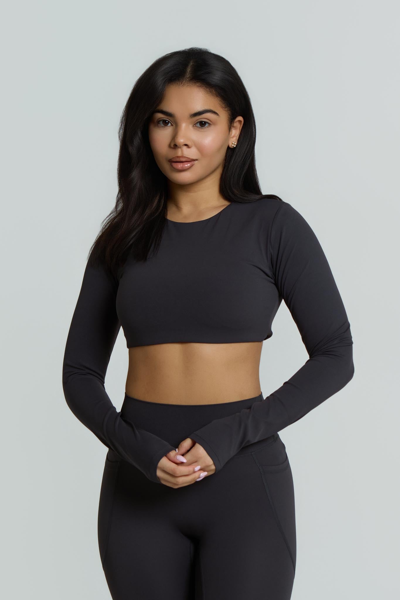 Core Cropped Long Sleeve Top | Charcoal Grey – Fern Fitness